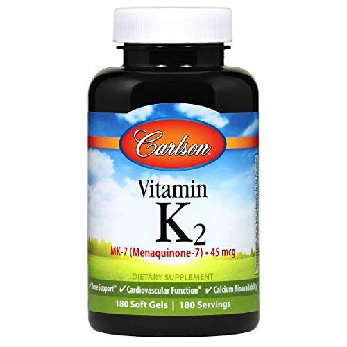 Carlson - Vitamin K2 MK-7 (Menaquinone), 45 mcg, Bone Support, Circulation Function & Calcium Bioavailability, 180 Softgels