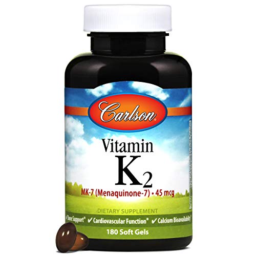 Carlson - Vitamin K2 MK-7 (Menaquinone), 45 mcg, Bone Support, Circulation Function & Calcium Bioavailability, 180 Softgels