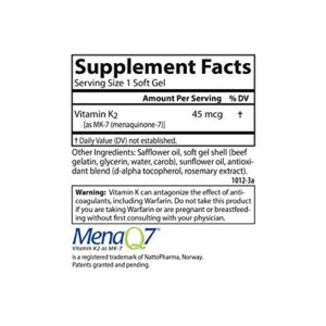 Carlson - Vitamin K2 MK-7 (Menaquinone), 45 mcg, Bone Support, Circulation Function & Calcium Bioavailability, 180 Softgels