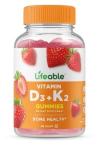 lifeable vitamin d3 + k2 – great tasting natural flavor gummy supplement vitamins – gluten free vegetarian and non-gmo chewable – for strong and healthy bones – 60 gummies (adults)