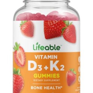 Lifeable Vitamin D3 + K2 - Great Tasting Natural Flavor Gummy Supplement Vitamins - Gluten Free Vegetarian and Non-GMO Chewable - for Strong and Healthy Bones - 60 Gummies (Adults)