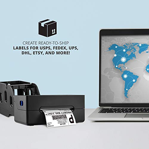 Logia Thermal 300 DPI Label Printer | High-Speed 4x6 & Barcode Printer for Shipping & Postage Labels | Commercial Grade Compatible w/Amazon, eBay, Etsy, Stamps.com etc. - Fanfold and Roll Label Holder