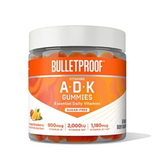 bulletproof sugar-free orange strawberry vitamins a+d+k gummies, 60 count, keto supplement for heart, bone and immune support