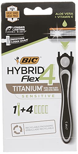 BIC Flex 4 Refillable Men's Disposable Razors, For a Smooth, Ultra-Close and Comfortable Shave, 1 Handle and 4 Cartridges, 5 Piece Razor Set