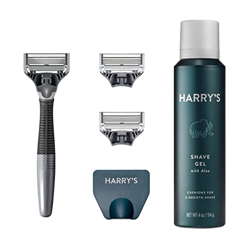 Harry's Razors for Men - Shaving Kit for Men includes a Mens Razor Handle, 3 Razor Blade Refills, Travel Blade Cover, and 4 Oz Shave Gel