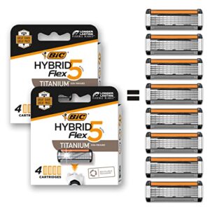 bic hybrid flex 5 disposable razor cartridges for men, 5 blade razors for sensitive skin and a smooth and close shave, cartridge only set with 2 packs of 4 cartridges each for 8 total cartridges