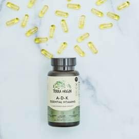 Terra Origin ADK Essential Vitamins - 60 High Potency Liquid Capsules, Vegan, Non-GMO, Gluten Free, Made in The USA.