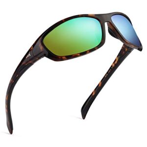 kastking hiwassee polarized sport sunglasses for men and women, gloss demi frame,brown chartreuse mirror