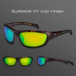 KastKing Hiwassee Polarized Sport Sunglasses for Men and Women, Gloss Demi Frame,Brown Chartreuse Mirror