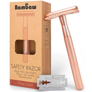 bambaw rose gold double edge safety razor for women | reusable metal razor eco friendly de razor | safety razors for women | safety razors fit all double edge razor | womens safety razor