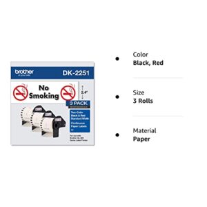 Brother Genuine DK-22513PK Continuous Length Replacement Labels, Black/Red Label on White Paper Tape, Engineered with Excellence, 2.4â€ x 50 feet, (3) Rolls per Box (DK22513PK)