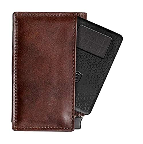 Ekster Parliament Leather Wallet for Men | LWG-Certified Minimalist Wallets with RFID Blocking Layer | Slim & Modern Aluminum Wallet with Push Button for Quick Card Access (Classic Brown)