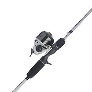 abu garcia 6’ max pro fishing rod and reel spincast combo, 2-piece composite rod, size 10 casting reel, right/left handle position grey