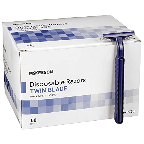 McKesson Disposable Razors, Shaving Razor, Twin Blade, Stainless Steel Blade, Blue, 50 Count, 1 Pack