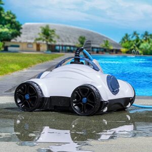 Rock&Rocker Automatic Robotic Pool Cleaner with Powerful Cleaning, with Dual Drive Motors, IPX8 Waterproof, and 33FT Floated Cord - Ideal for Home Pool Cleaning, White (RR1008)