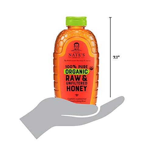 Nature Nate's 100% Pure Organic, Raw & Unfiltered. Squeeze Bottle; Allnatural Sweetener, USDA Certified Organic, No Additives, Honey, 32 Oz