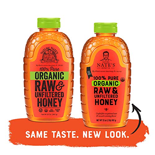 Nature Nate's 100% Pure Organic, Raw & Unfiltered. Squeeze Bottle; Allnatural Sweetener, USDA Certified Organic, No Additives, Honey, 32 Oz