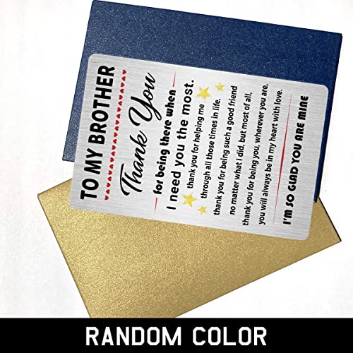 Meaningful Brother Wallet Insert Card, to My Brother Thank You Colorful Metal Wallet Card Love Note Message Gift for Birthday Graduation