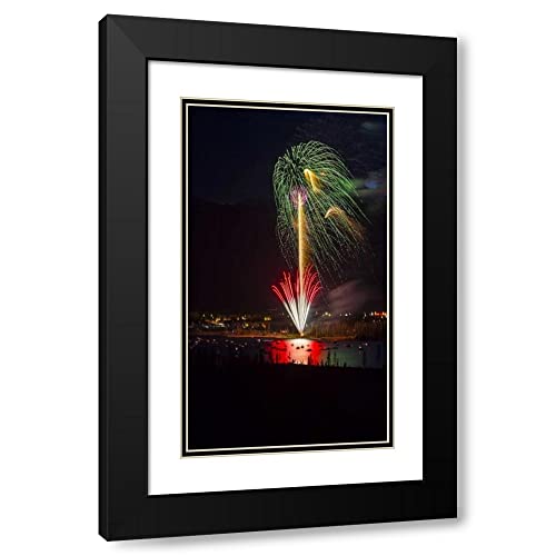 ArtDirect Colorado, Frisco Fireworks Display on July 4th 13x18 Black Modern Wood Framed with Double Matting Museum Art Print by Lord, Fred