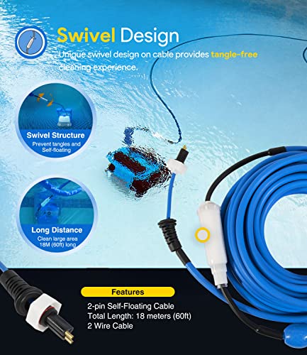 9995862 DIY Swivel Cable 2 Wire, 18M, Replace for Dolphin Pool Cleaners M200, Nautilus CC Plus, Maytronics 9995862-DIY