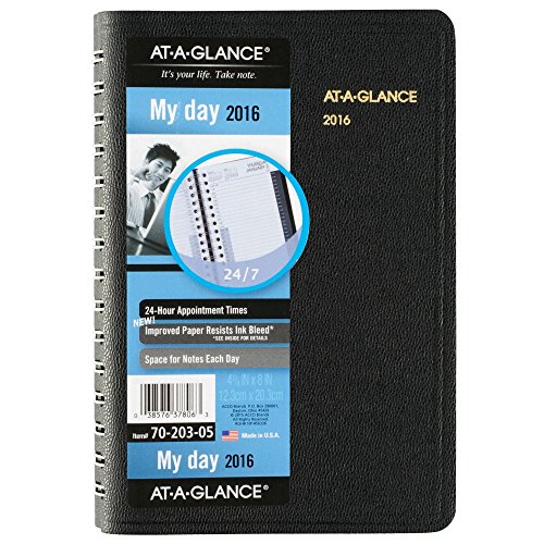 AT-A-GLANCE Daily Appointment Book / Planner 2016, 24-Hour, 4-7/8 x 8 Inches, Black (70-203-05)