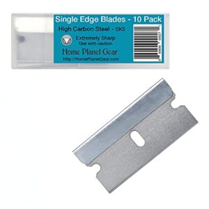 single edge razor blade 10 pack – straight edge razor – ten super sharp flat blades in convenient storage dispenser – heavy duty sk5 oven scraper razor tool refills – single sided blade – easy install