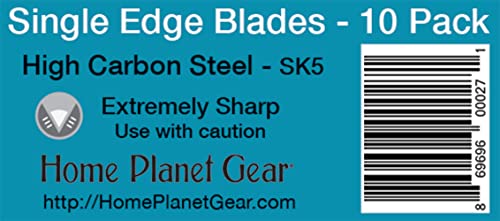 Single Edge Razor Blade 10 Pack - Straight Edge Razor - Ten Super Sharp Flat Blades in Convenient Storage Dispenser - Heavy Duty SK5 Oven Scraper Razor Tool Refills - Single Sided Blade - Easy Install