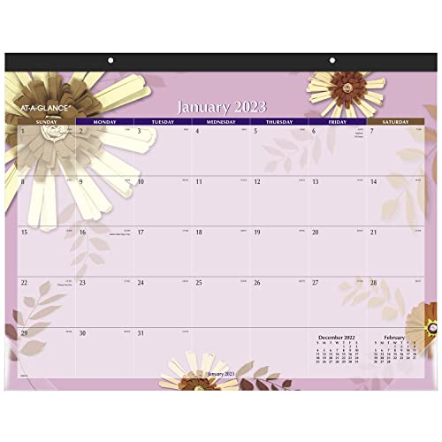 AT-A-GLANCE 2023 Desk Calendar, Desk Pad, 21-3/4" x 17", Standard, Monthly, Paper Flowers (5035)