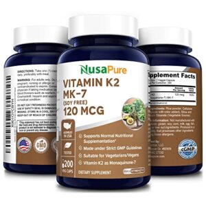 NusaPure Vitamin K2 MK7 120 mcg 200 Veggie Caps (Non-GMO, Vegan & Gluten Free)