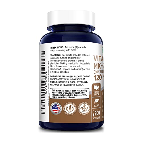 NusaPure Vitamin K2 MK7 120 mcg 200 Veggie Caps (Non-GMO, Vegan & Gluten Free)