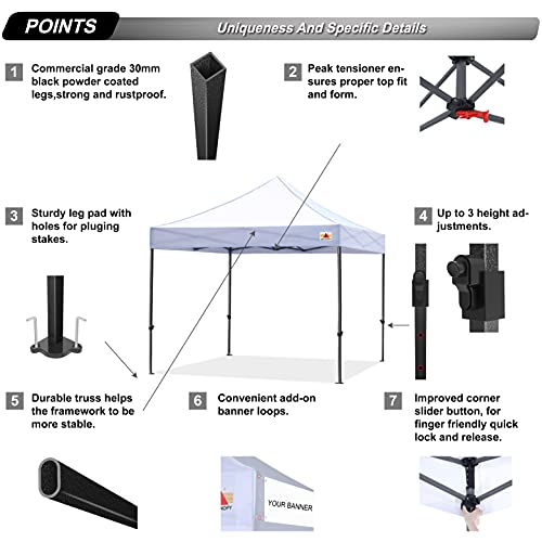 ABCCANOPY Patio Pop Up Canopy Tent 10x10 Commercial-Series (White)