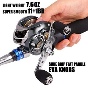 Sougayilang Baitcasting Fishing Reel, 11+1 Shielded Bearings, 18LB Carbon Fibre Drag, 7.0:1 Baitcsters,Magnetic Brake System Fishing Reel