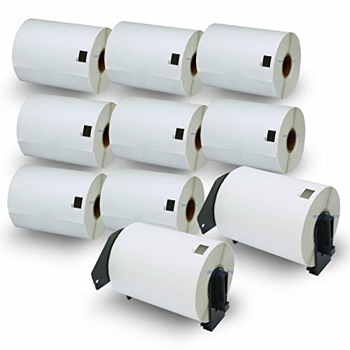 BETCKEY - Compatible Shipping Labels Replacement for Brother DK-1241 (4" x 6"), Use with Brother QL Label Printers [10 Rolls + 2 Reusable Cartridges]