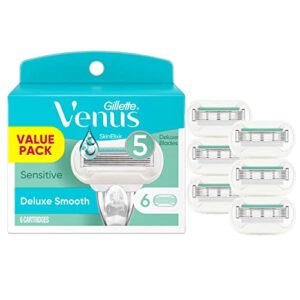 gillette venus extra smooth sensitive womens razor blade refills, 6 count, designed for women with sensitive skin, blue