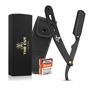 the cut- factory- straight razor with 100 pack platinum treat single blade razors for men- professional barber straight edge razor for close shaving 100 percent stainless steel-black