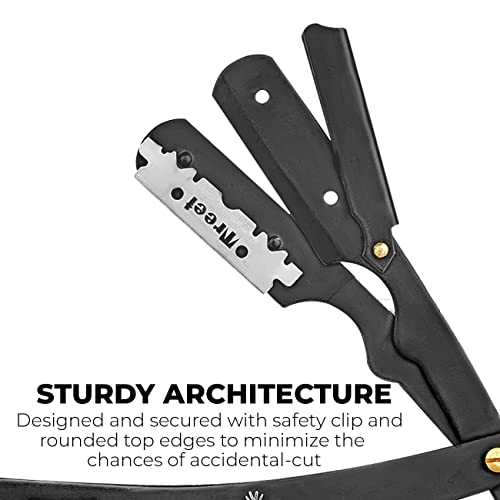 The Cut- Factory- Straight Razor with 100 Pack Platinum Treat Single Blade Razors for Men- Professional Barber Straight Edge Razor for Close Shaving 100 Percent Stainless Steel-Black