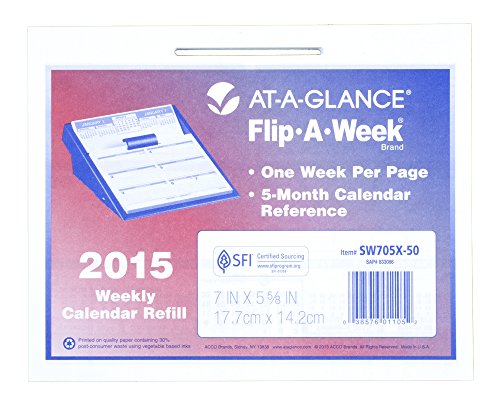 AT-A-GLANCE Flip-A-Week Desk Calendar Weekly Refill 2015, 5.62 x 7 Inch Page Size (SW705X-50)