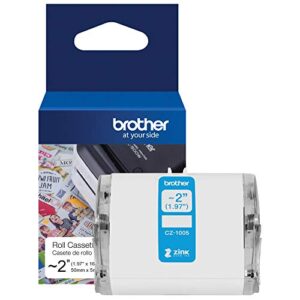 brother genuine cz-1005 continuous length ~ 2 (1.97”) 50 mm wide x 16.4 ft. (5 m) long label roll featuring zink zero ink technology