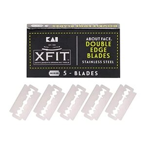 double edge safety razor blades by kai xfit (5 blades); durable stainless-steel razor blades with superior cutting edge for precision shaving; multiple uses; conveniently fits all double-edge razors