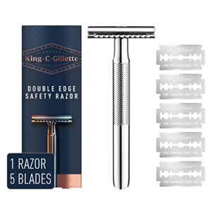 king c. gillette safety razor with chrome plated handle and 5 platinum coated double edge safety razor blade refills