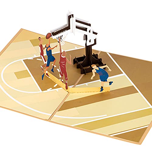 Basketball Pop Up Card, Blank Handmade 3D Sports Greeting with Envelope for Happy Birthday, Father's Day, Anniversary, Valentine's for Him Boy Men Dad Husband Boyfriend Brother Son Nephew Kid Friend