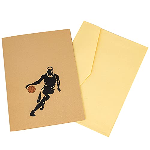 Basketball Pop Up Card, Blank Handmade 3D Sports Greeting with Envelope for Happy Birthday, Father's Day, Anniversary, Valentine's for Him Boy Men Dad Husband Boyfriend Brother Son Nephew Kid Friend