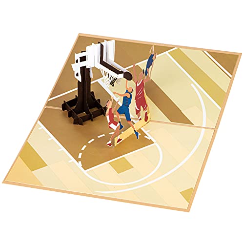 Basketball Pop Up Card, Blank Handmade 3D Sports Greeting with Envelope for Happy Birthday, Father's Day, Anniversary, Valentine's for Him Boy Men Dad Husband Boyfriend Brother Son Nephew Kid Friend