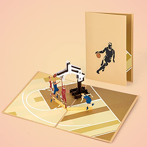 Basketball Pop Up Card, Blank Handmade 3D Sports Greeting with Envelope for Happy Birthday, Father's Day, Anniversary, Valentine's for Him Boy Men Dad Husband Boyfriend Brother Son Nephew Kid Friend