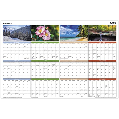 AT-A-GLANCE 2023 Erasable Calendar, Dry Erase Wall Planner, 36" x 24", Large, Horizontal/Vertical, Seasons in Bloom (PA133)