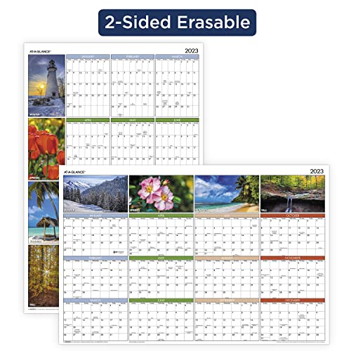 AT-A-GLANCE 2023 Erasable Calendar, Dry Erase Wall Planner, 36" x 24", Large, Horizontal/Vertical, Seasons in Bloom (PA133)