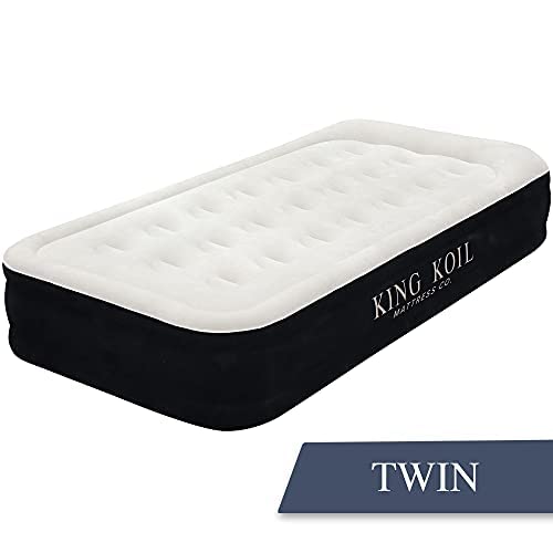 King Koil Luxury Twin Size Air Mattress with Built-in High Speed Pump for Camping, Home & Guests - Air Mattresses Twin Size Airbed Luxury Inflatable Blow Up Mattress Waterproof