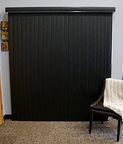 Black Frisco Textured Vinyl Vertical Blinds with 3-1/2" Embossed Vanes 68" Wide x 72" Long Cordless