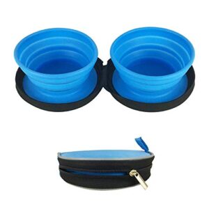 collapsible travel dog bowl or cat travel bowls, two adjustable, expandable silicone dog bowl with convenient carry case for food and water pet bowls for travel or park