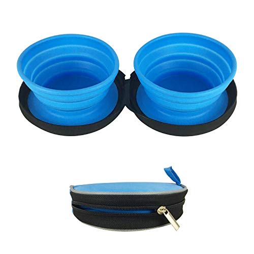 Collapsible Travel Dog Bowl or Cat Travel Bowls, Two Adjustable, Expandable Silicone Dog Bowl with Convenient Carry Case for Food and Water Pet Bowls for Travel or Park